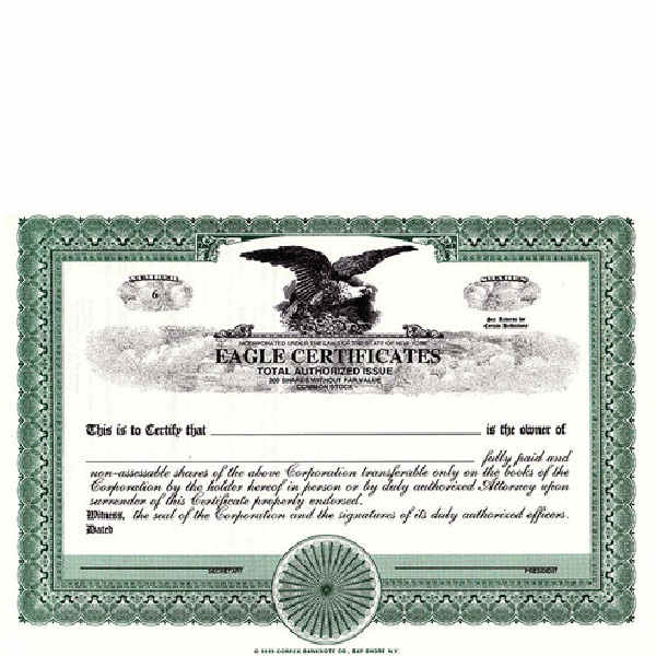 Corporate Stock Certificates For Sale Online | Custom Printed | Mark's ...